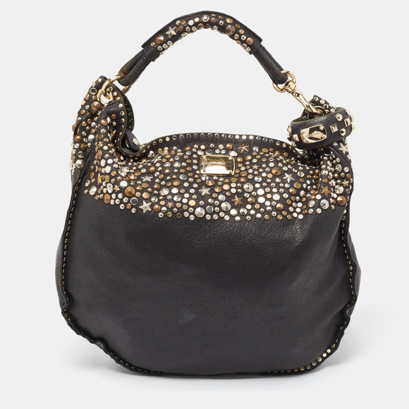Jimmy Choo | Bags | Jimmy Choo Black Leather Studded Sky Bangle Hobo ...